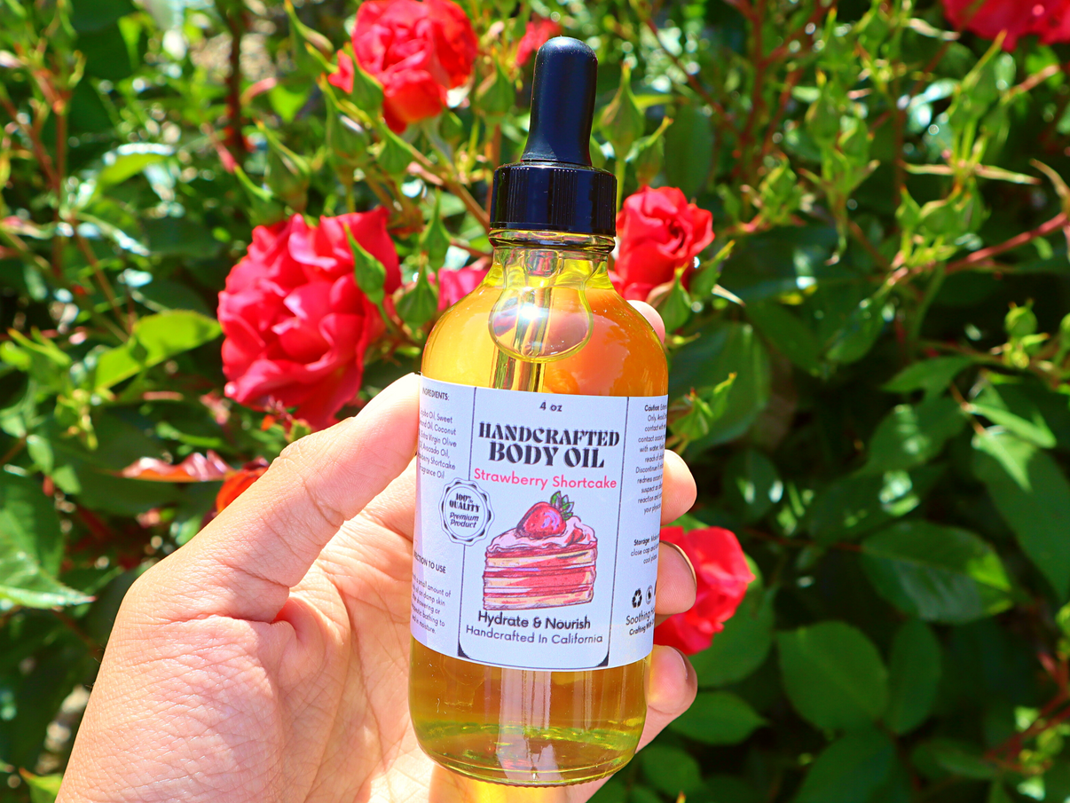 Handcrafted Strawberry Shortcake Body Oil - Dropper Included – Soothing ...